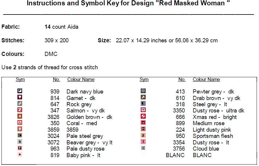 Red Masked Woman Stitch Pattern Instant PDF Download Woman | Etsy