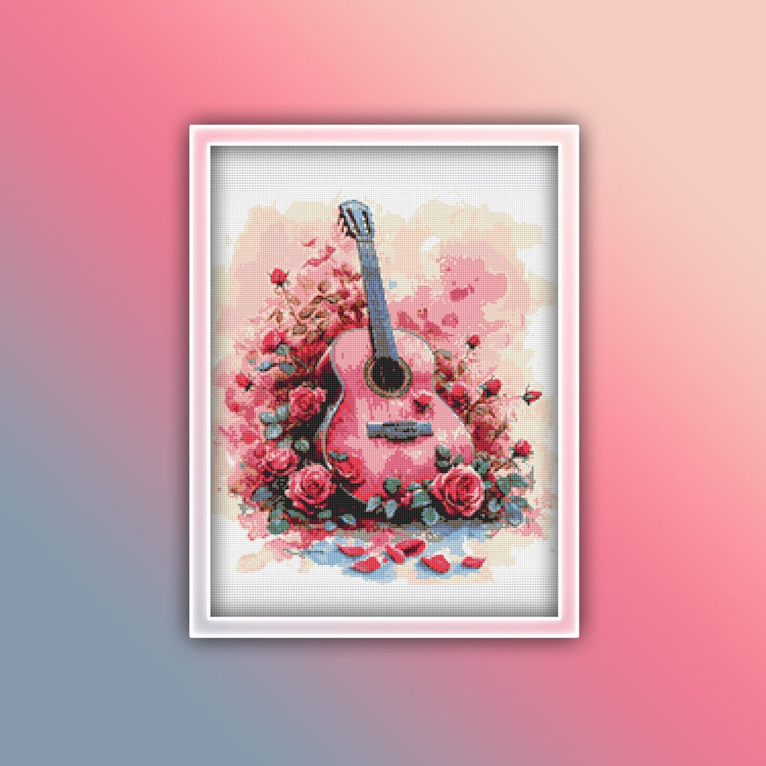 Guitar Cross Stitch Pattern 6 Instant PDF Download - Pink Box Six ...