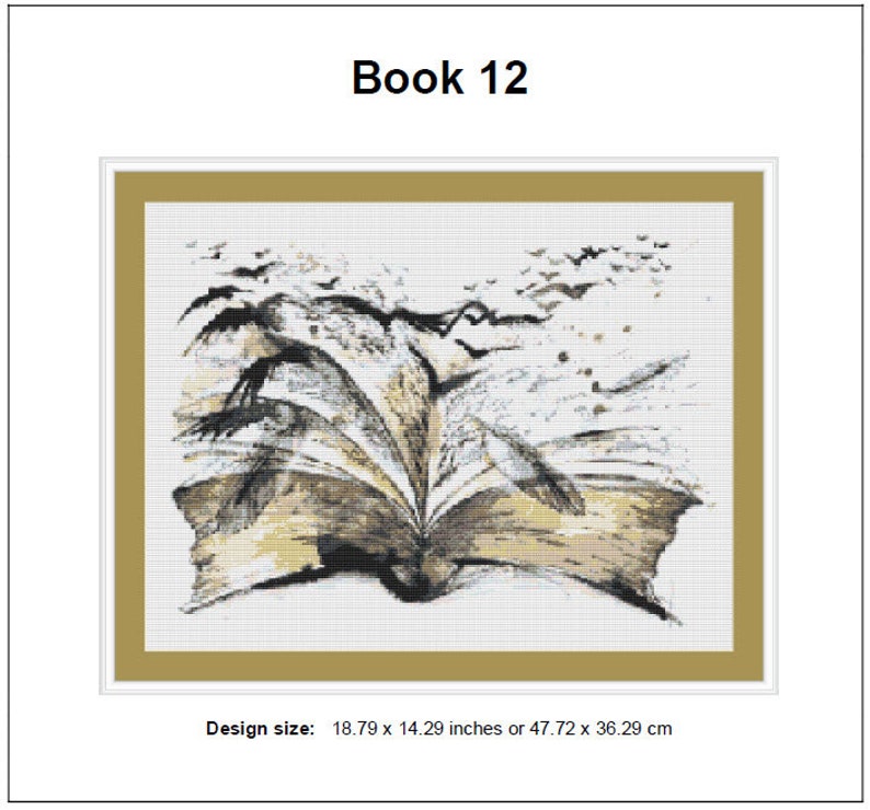 Book Cross Stitch Pattern 12 Instant PDF Download - Reading Watercolor ...