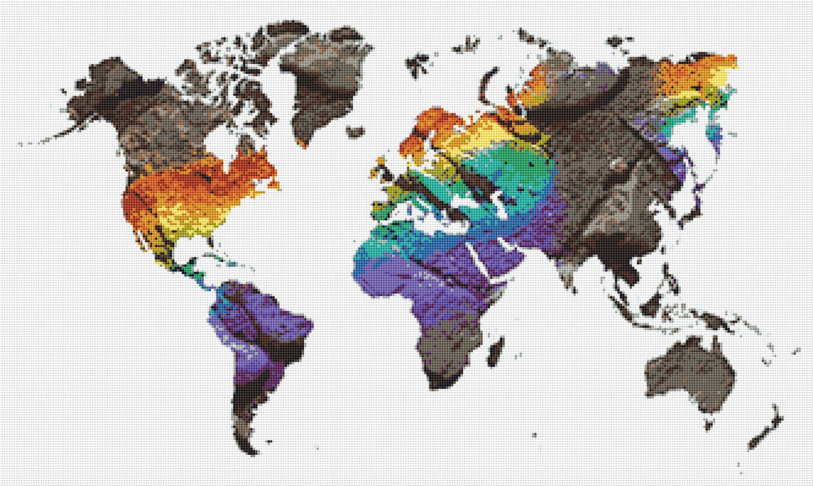 World Map Cross Stitch Pattern 4 Instant PDF Download Earth | Etsy