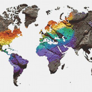 World Map Cross Stitch Pattern 4 Instant PDF Download Earth | Etsy
