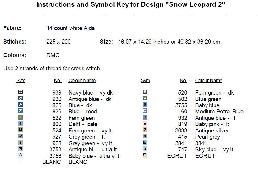 Snow Leopard Cross Stitch Pattern 1 Instant PDF Download - Etsy