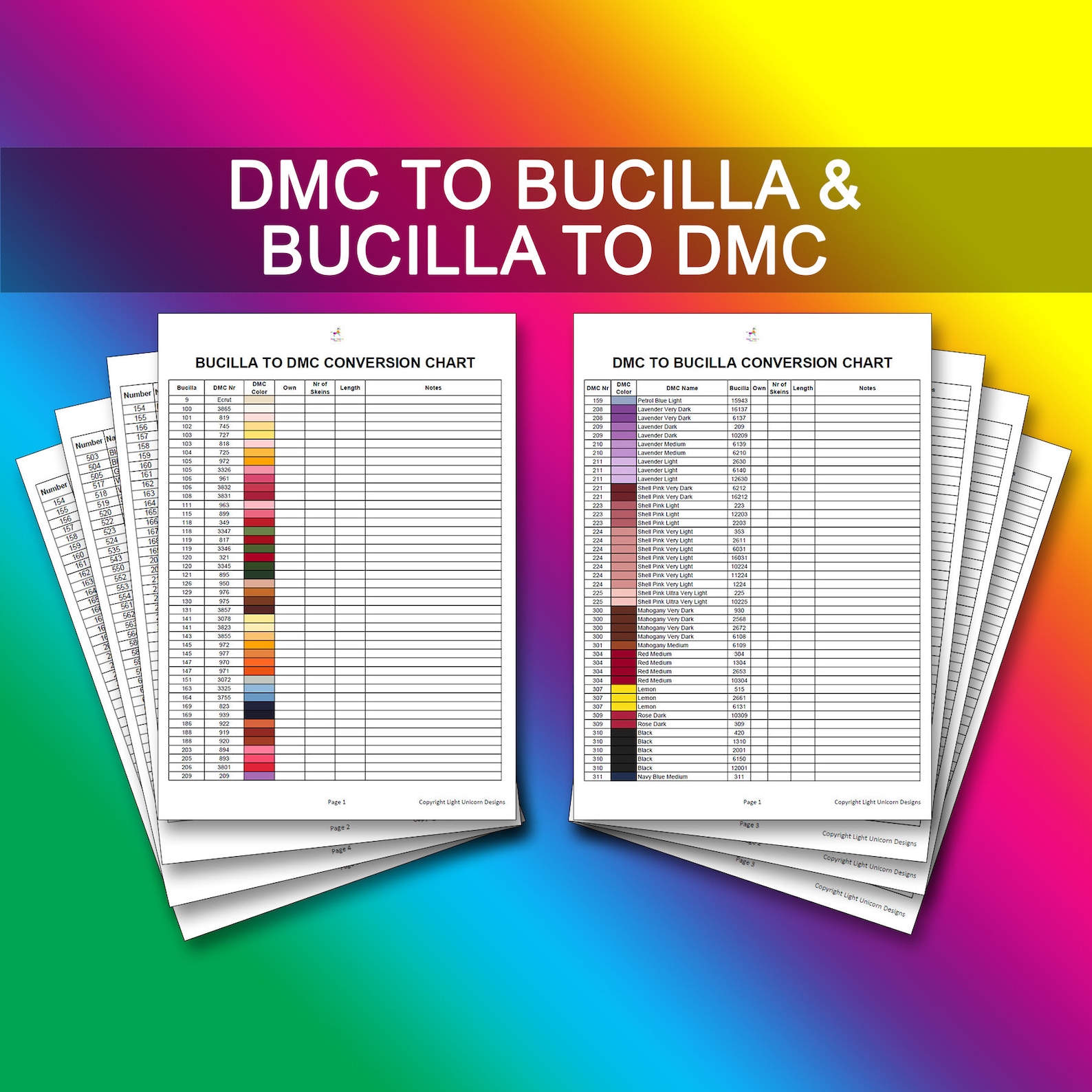 DMC to Bucilla Conversion Chart PDF Instant Download | Cross Stitch ...