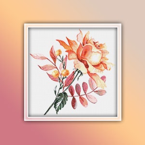 Tea Rose Cross Stitch Pattern 1 Instant PDF Download | Rose Watercolor ...