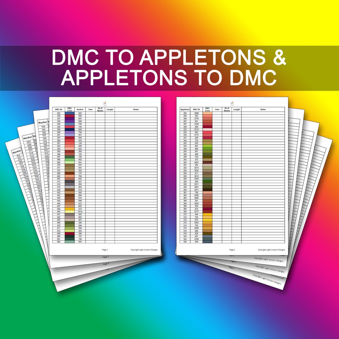 DMC to Appletons Conversion Chart PDF Instant Download | Cross Stitch ...