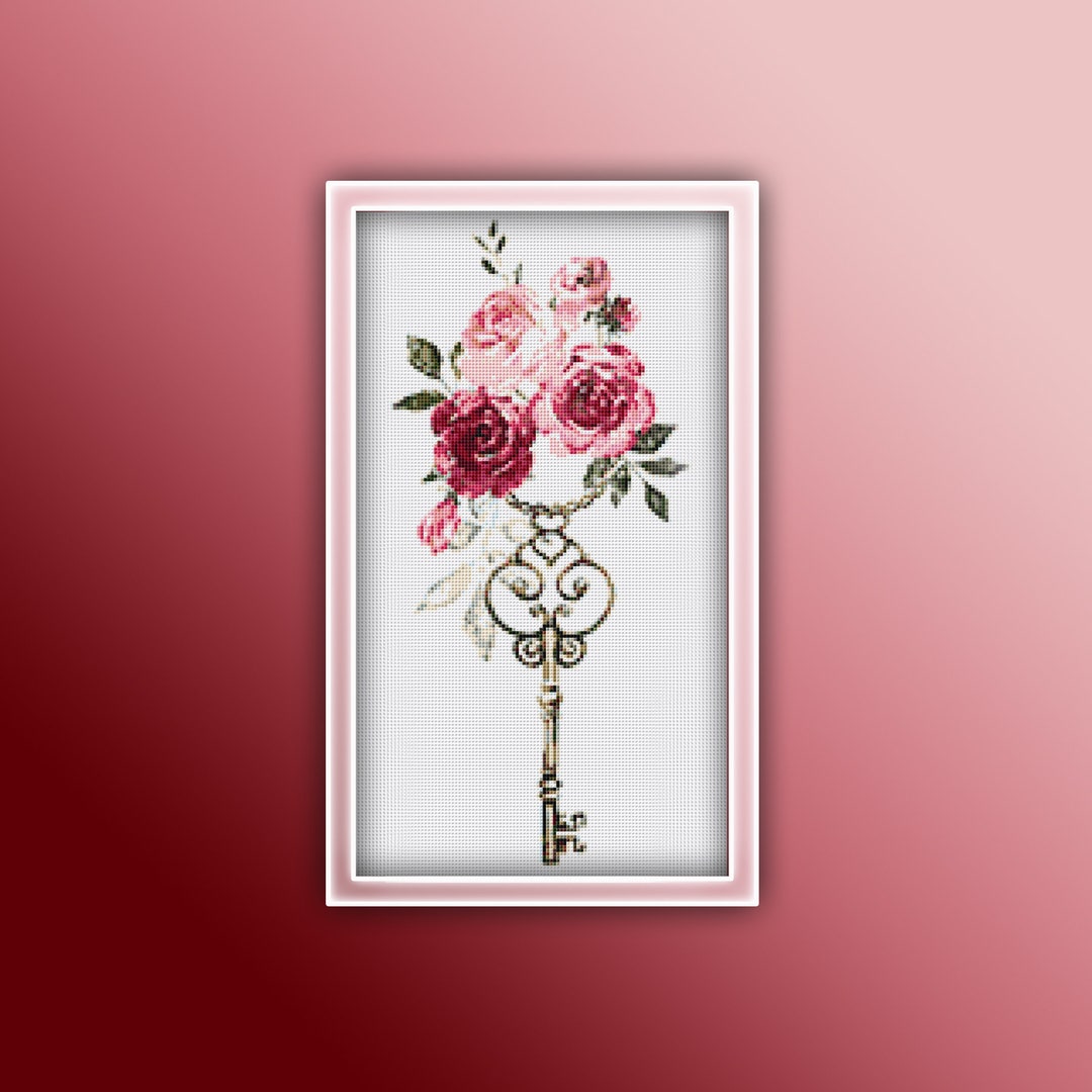 Rose Key Cross Stitch Pattern 6 Instant PDF Download - Roses Watercolor ...