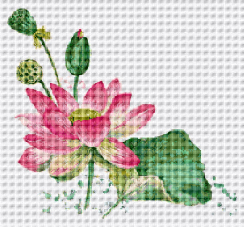 Lotus Cross Stitch Pattern 1 Instant PDF Download Lotus | Etsy