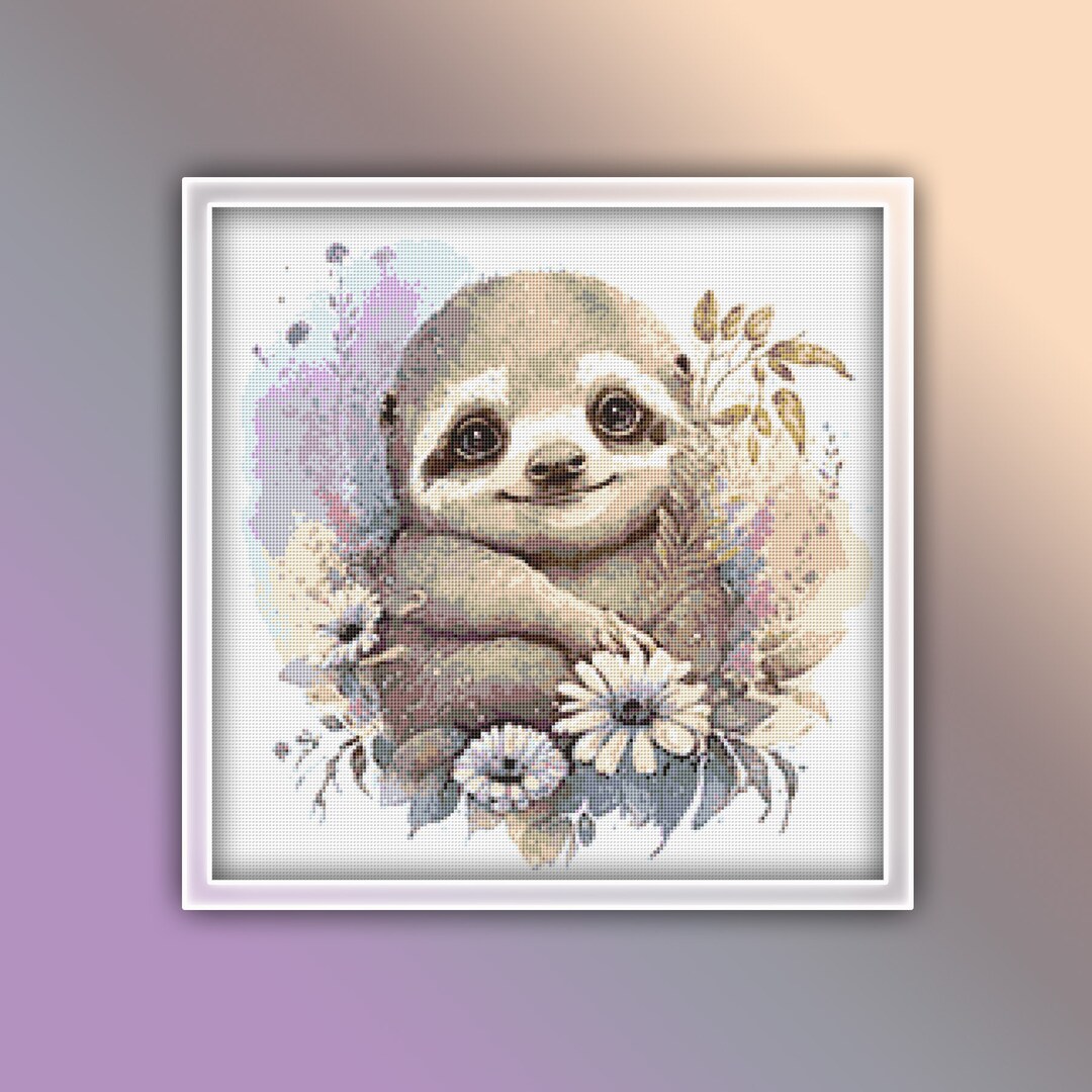 Sloth Cross Stitch Pattern 6 Instant PDF Download - Sloth Watercolor ...