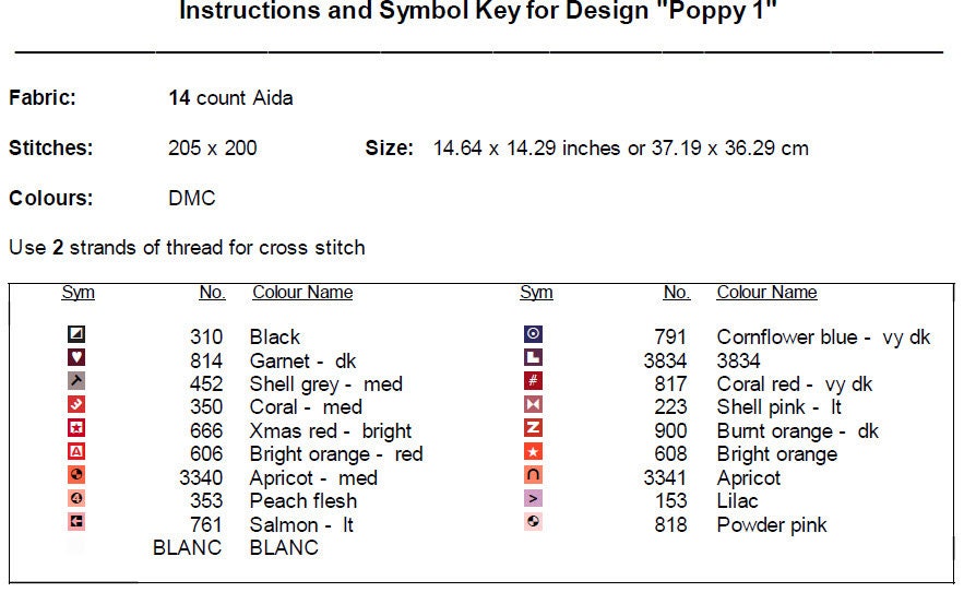 Poppy Flower Cross Stitch Pattern Instant PDF Download Red | Etsy