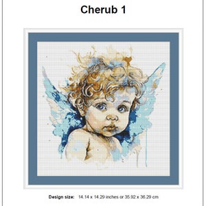 Cherub Cross Stitch Pattern 1 Instant PDF Download - Angel Watercolor ...
