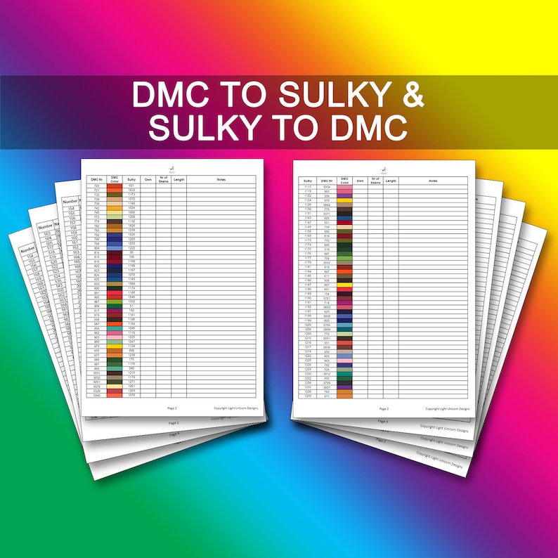 DMC to Sulky Conversion Chart PDF Instant Download | Cross Stitch Chart ...