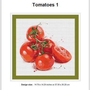 Tomatoes Cross Stitch Pattern 1 Instant PDF Download - Tomato Watercolor Cross Stitch Pattern ...