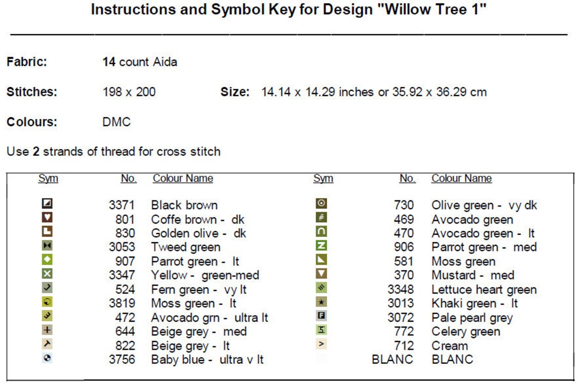 Willow Tree Cross Stitch Pattern Instant PDF Download Summer - Etsy