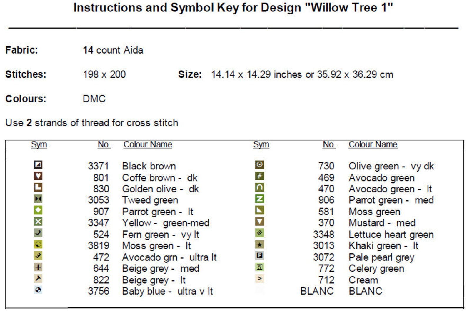 Willow Tree Cross Stitch Pattern Instant PDF Download Summer - Etsy