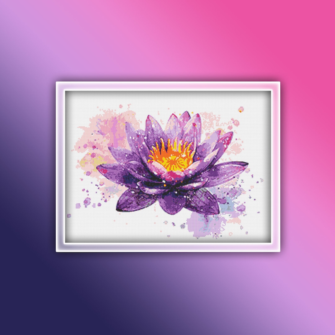 Purple Lotus Cross Stitch Pattern 2 Instant PDF Download - Lotus Flower ...