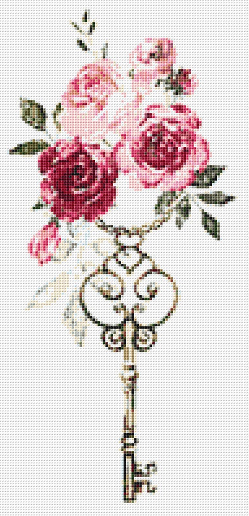Rose Key Cross Stitch Pattern 6 Instant PDF Download Roses - Etsy