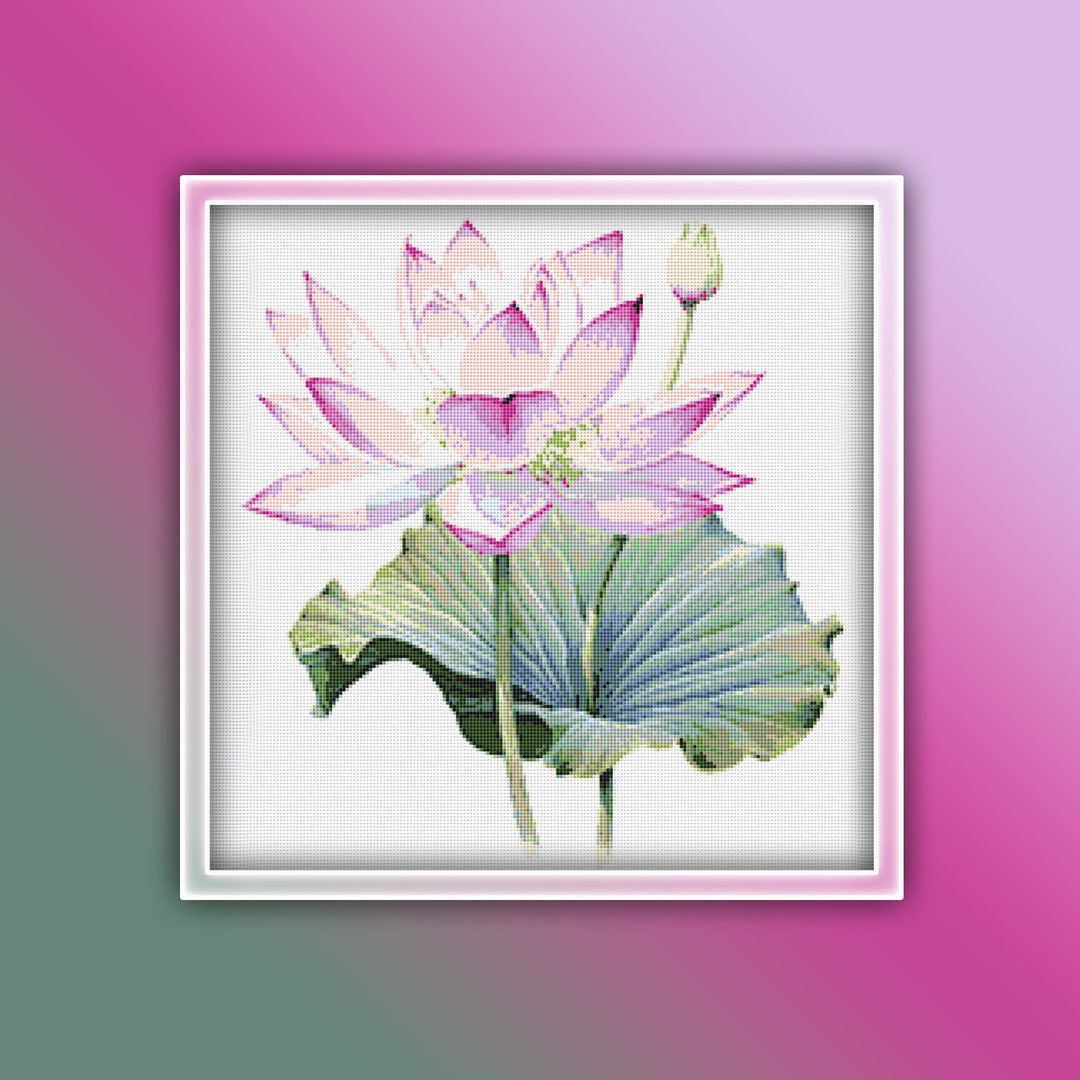 Lotus Cross Stitch Pattern 4 Instant PDF Download - Lotus Watercolor ...