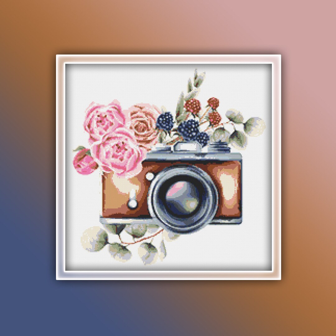 Camera Cross Stitch Pattern 3 Instant PDF Download - Camera Watercolor ...