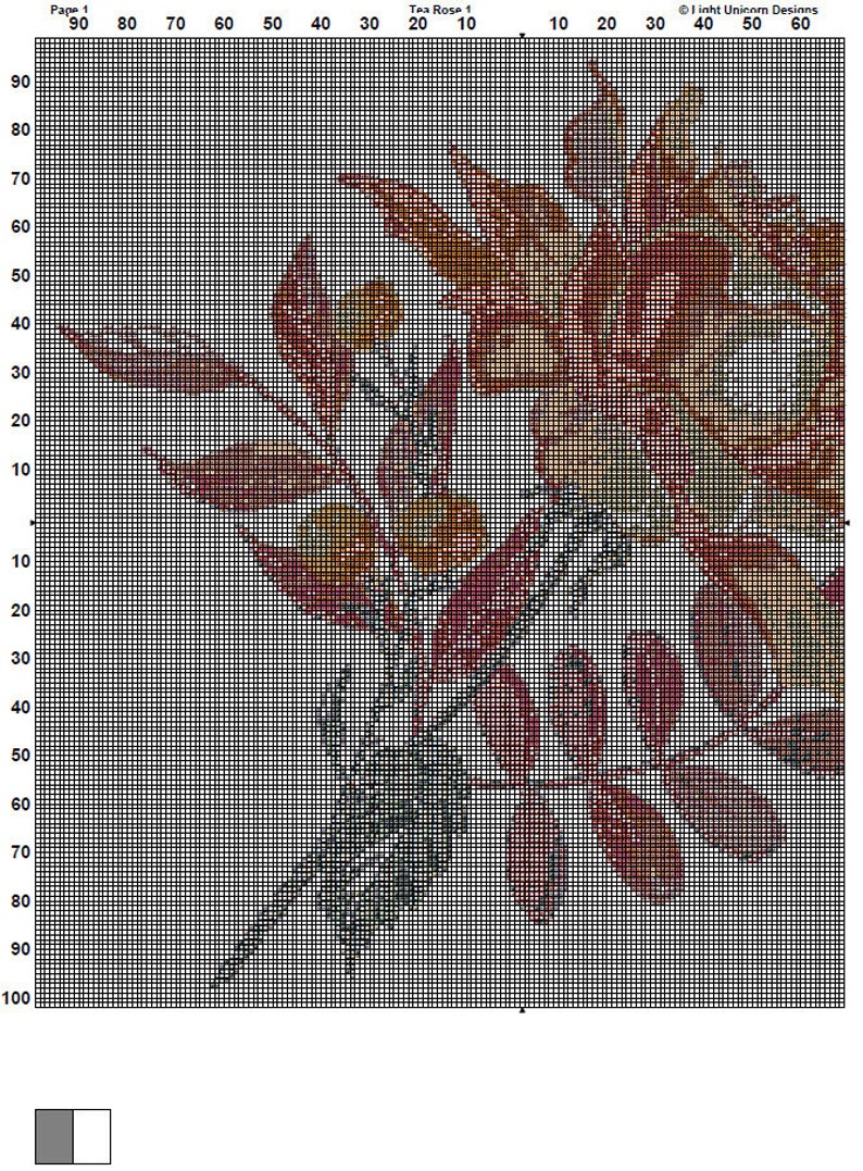 Tea Rose Cross Stitch Pattern 1 Instant PDF Download | Rose Watercolor ...