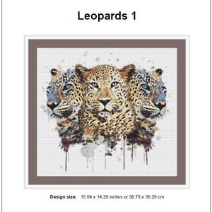 Leopards Cross Stitch Pattern 1 Instant PDF Download - Leopard Watercolor Cross Stitch Pattern ...