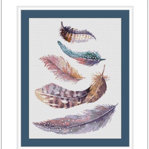 Feathers Cross Stitch Pattern 15 Instant PDF Download- Feather Watercolor Needle Point Pattern ...