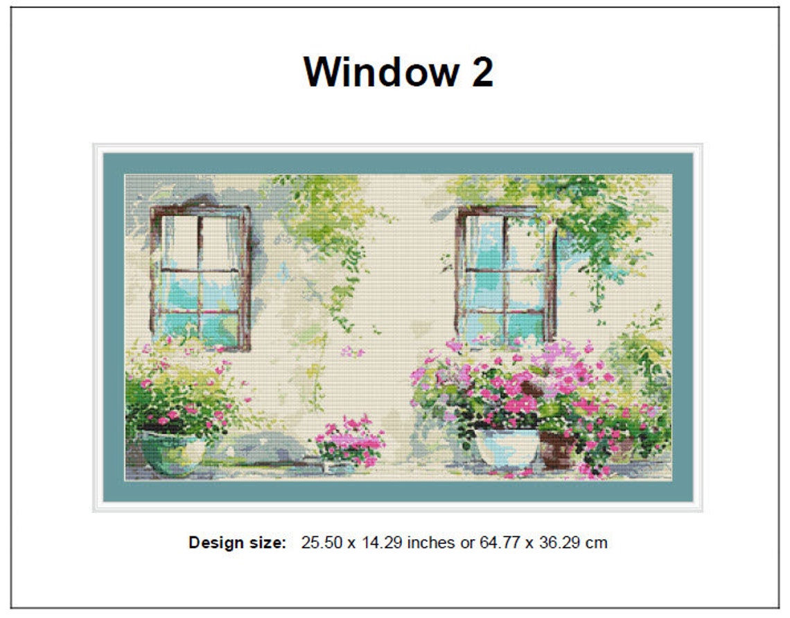 Window Cross Stitch Pattern 2 Instant PDF Download - Flowers on the ...