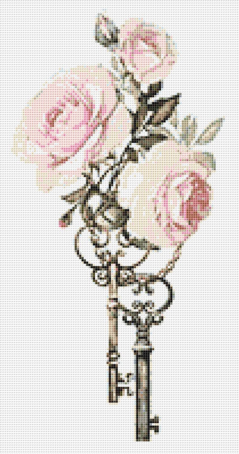 Rose Key Cross Stitch Pattern 3 Instant PDF Download Roses - Etsy