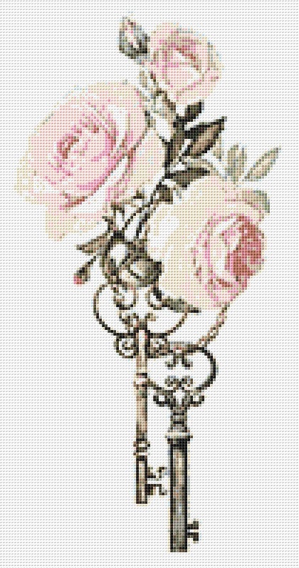 Rose Key Cross Stitch Pattern 3 Instant PDF Download Roses | Etsy