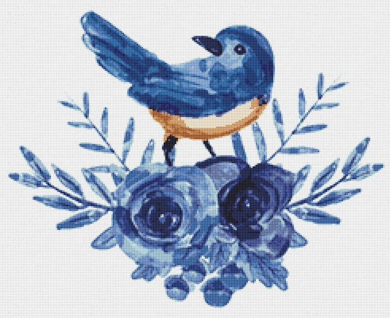 Blue Bird Cross Stitch Pattern Instant PDF Download Bird - Etsy