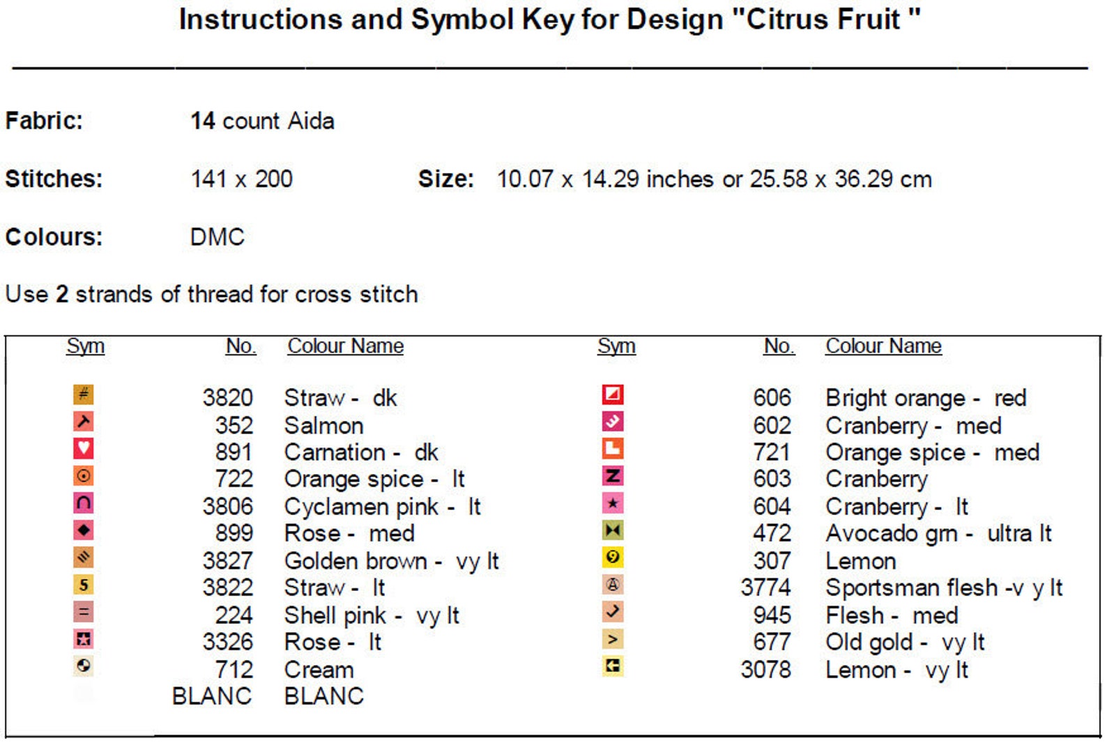 Citrus Fruit Cross Stitch Pattern Instant PDF Download | Etsy