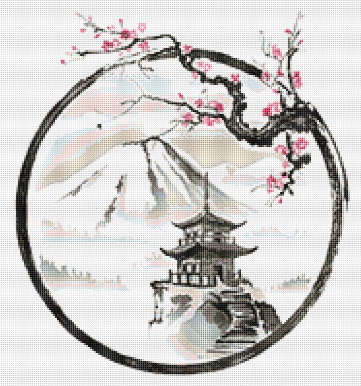 Japan Cross Stitch Pattern 2 Instant PDF Download Tree - Etsy
