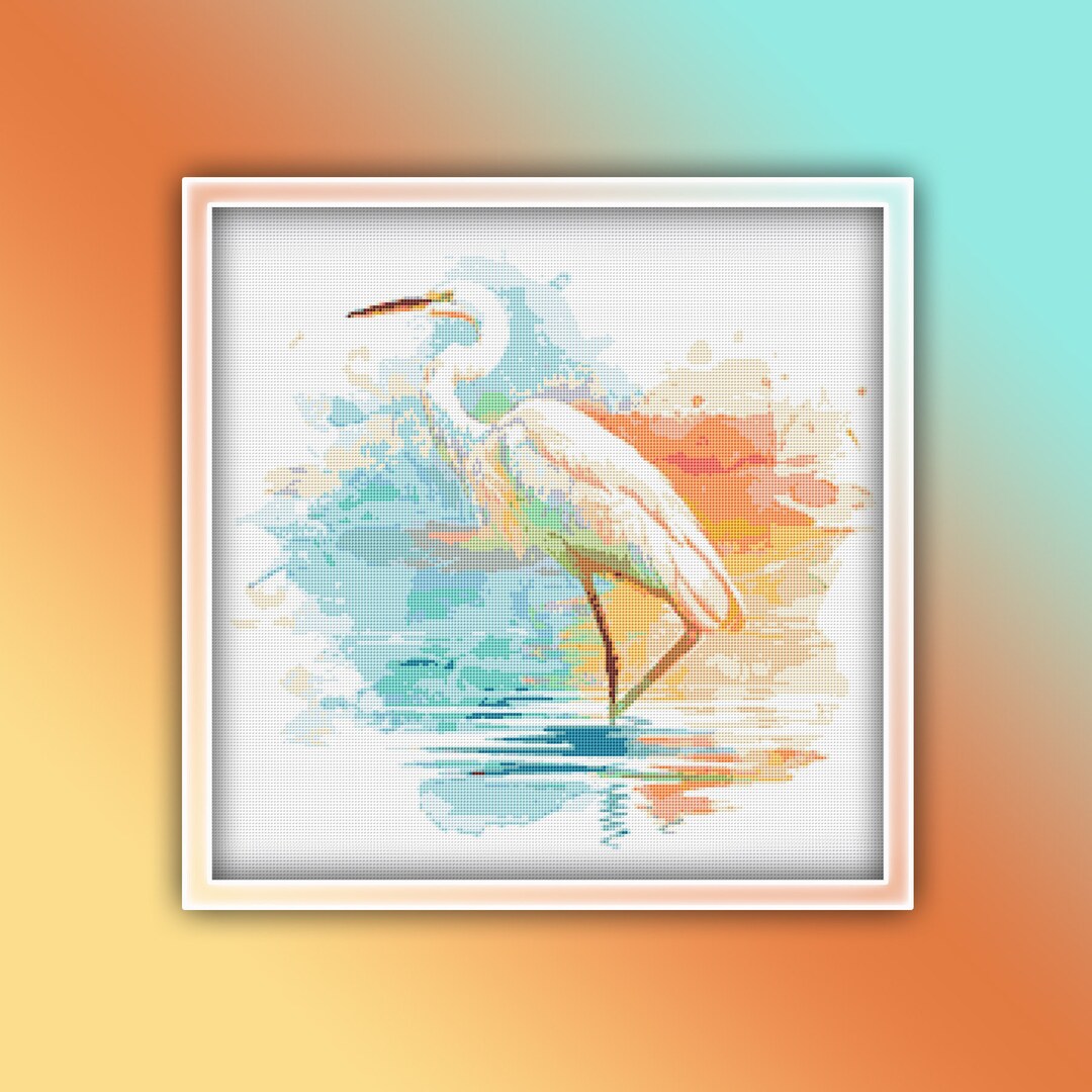 Egret Bird Cross Stitch Pattern 1 Instant PDF Download - White Water ...