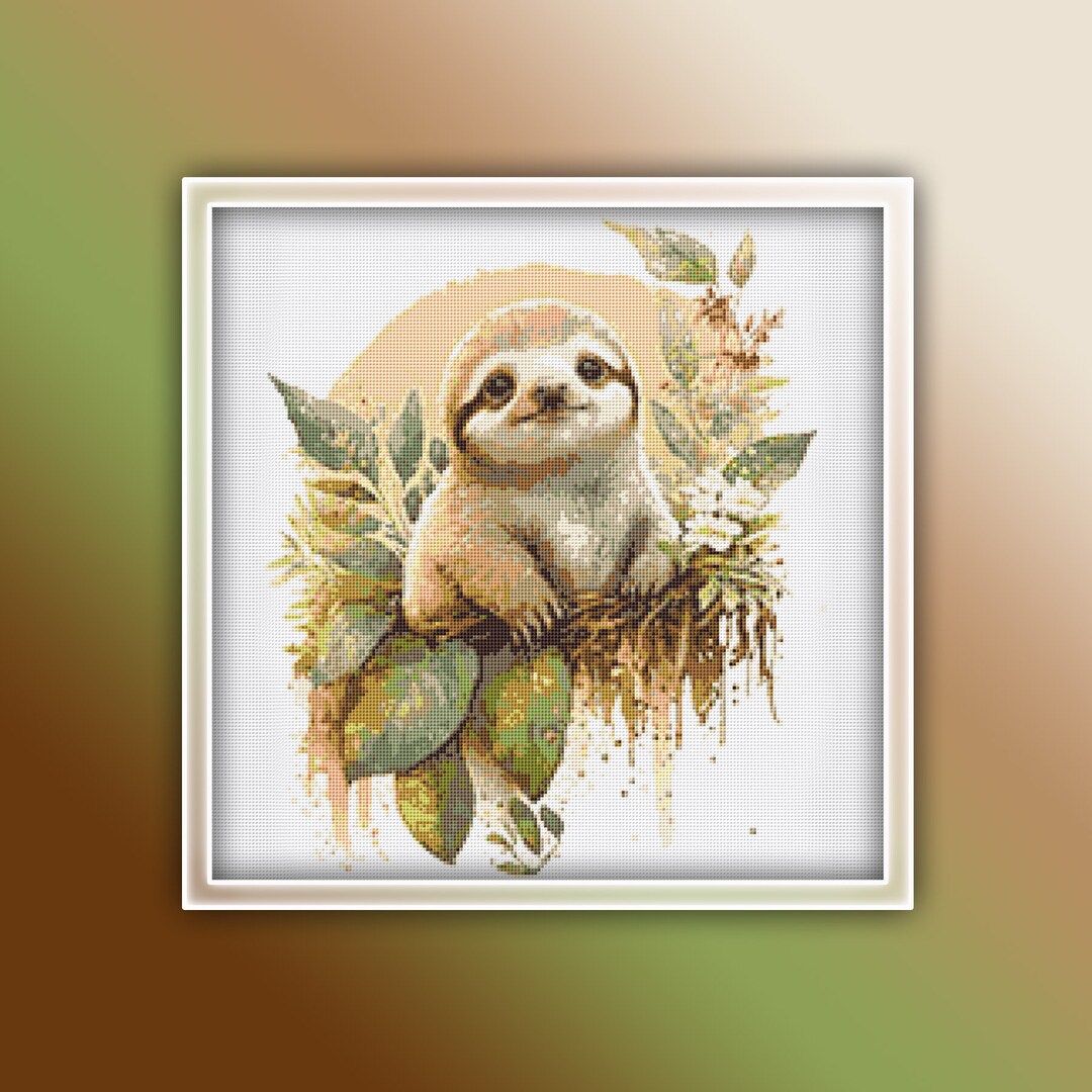 Sloth Cross Stitch Pattern 9 Instant PDF Download - Sloth Watercolor ...