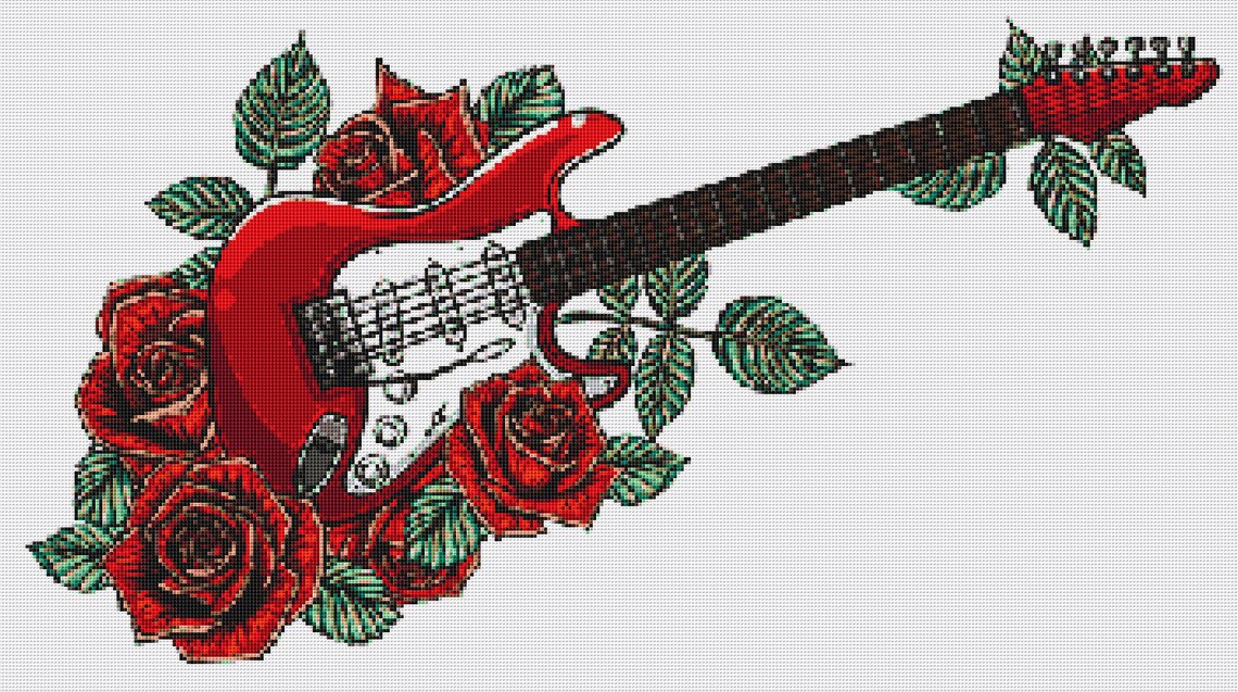 Red Electric Guitar Cross Stitch Pattern 1 Instant PDF - Etsy