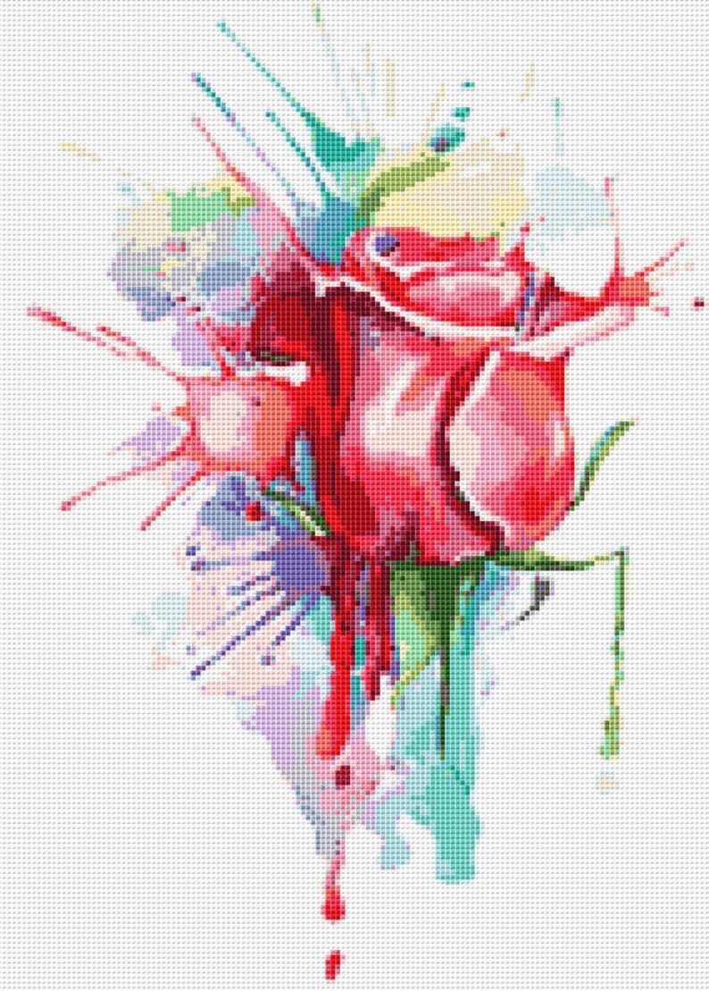 Rose Cross Stitch Pattern 2 Instant PDF Download Red Rose - Etsy