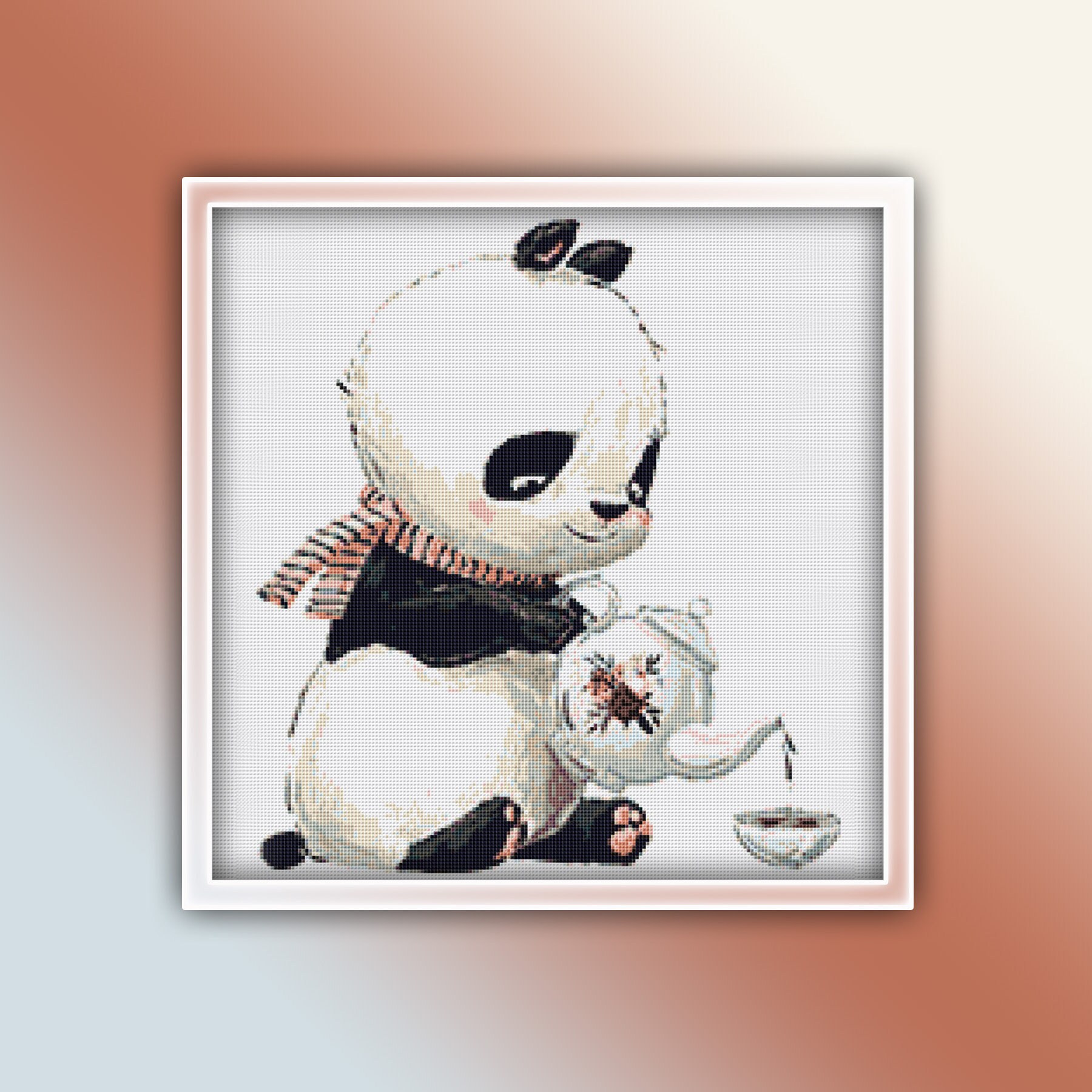 Panda Bear Cross Stitch Pattern 2 Instant PDF Download - Tea Watercolor ...