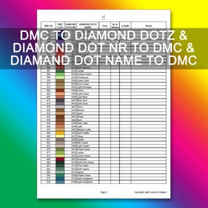 DMC to Diamond Dotz Conversion Chart PDF Instant Download | Cross ...