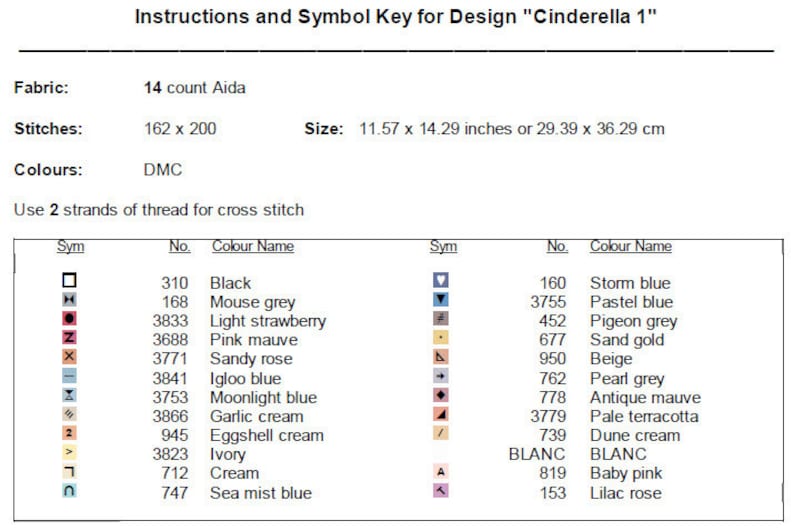 Cinderella Cross Stitch Pattern 1 Instant PDF Download - Princess ...