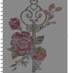 Rose Key Cross Stitch Pattern 4 Instant PDF Download - Roses Watercolor ...