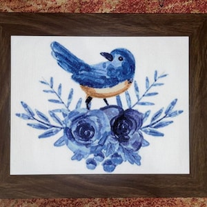 Blue Bird Cross Stitch Pattern Instant PDF Download | Bird Watercolor ...