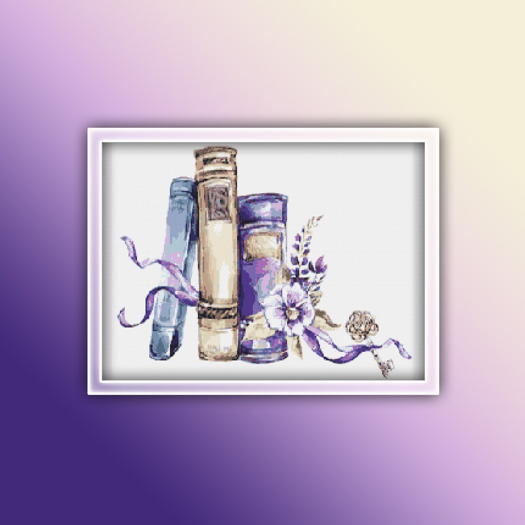 Book Cross Stitch Pattern 3 Instant PDF Download - Reading Watercolor ...