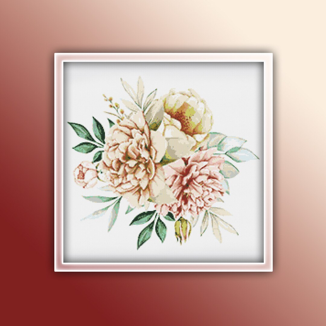 Peonies Cross Stitch Pattern 14 Instant PDF Download - Peony Flowers ...