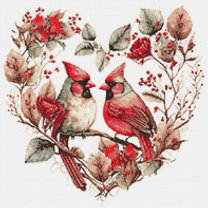 Cardinals Heart Cross Stitch Pattern 2 Instant PDF Download ...
