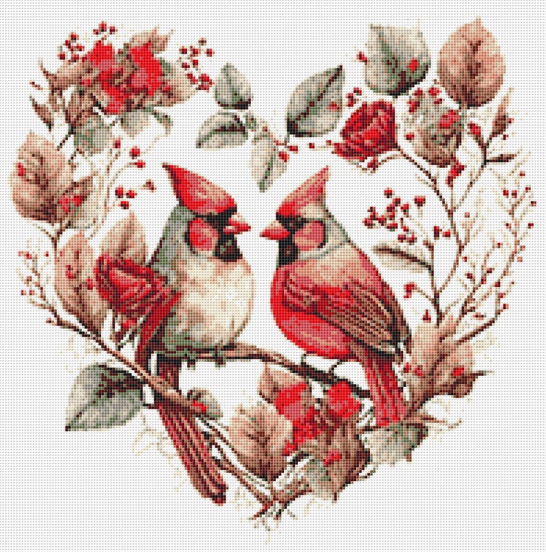 Cardinals Heart Cross Stitch Pattern 2 Instant PDF Download - Etsy