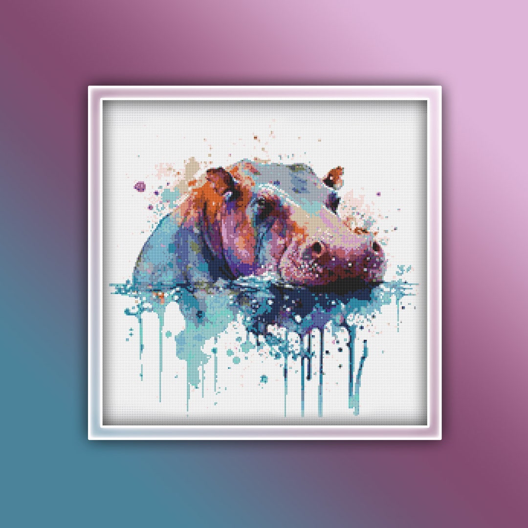 Hippo Cross Stitch Pattern 9 Instant PDF Download - Hippopotamus ...
