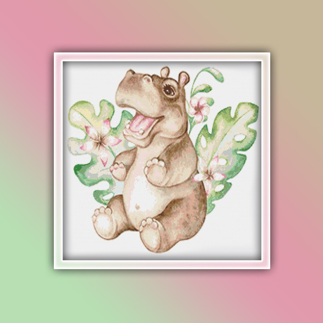 Baby Hippo Cross Stitch Pattern 2 Instant PDF Download - Hippopotamus ...