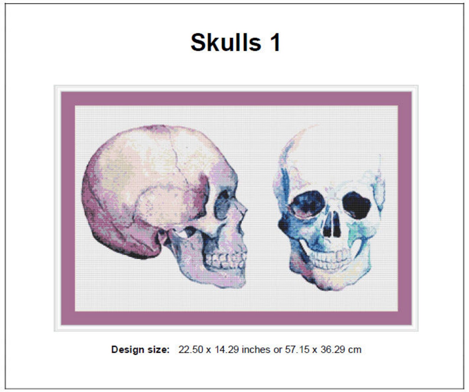 Skulls Cross Stitch Pattern 1 Instant PDF Download - Skull Watercolor ...