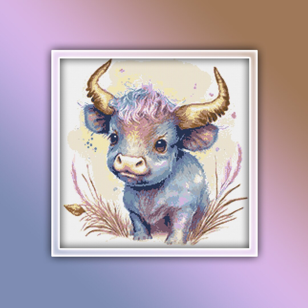 Cow Cross Stitch Pattern 6 Instant PDF Download - Cow Calf Watercolor ...