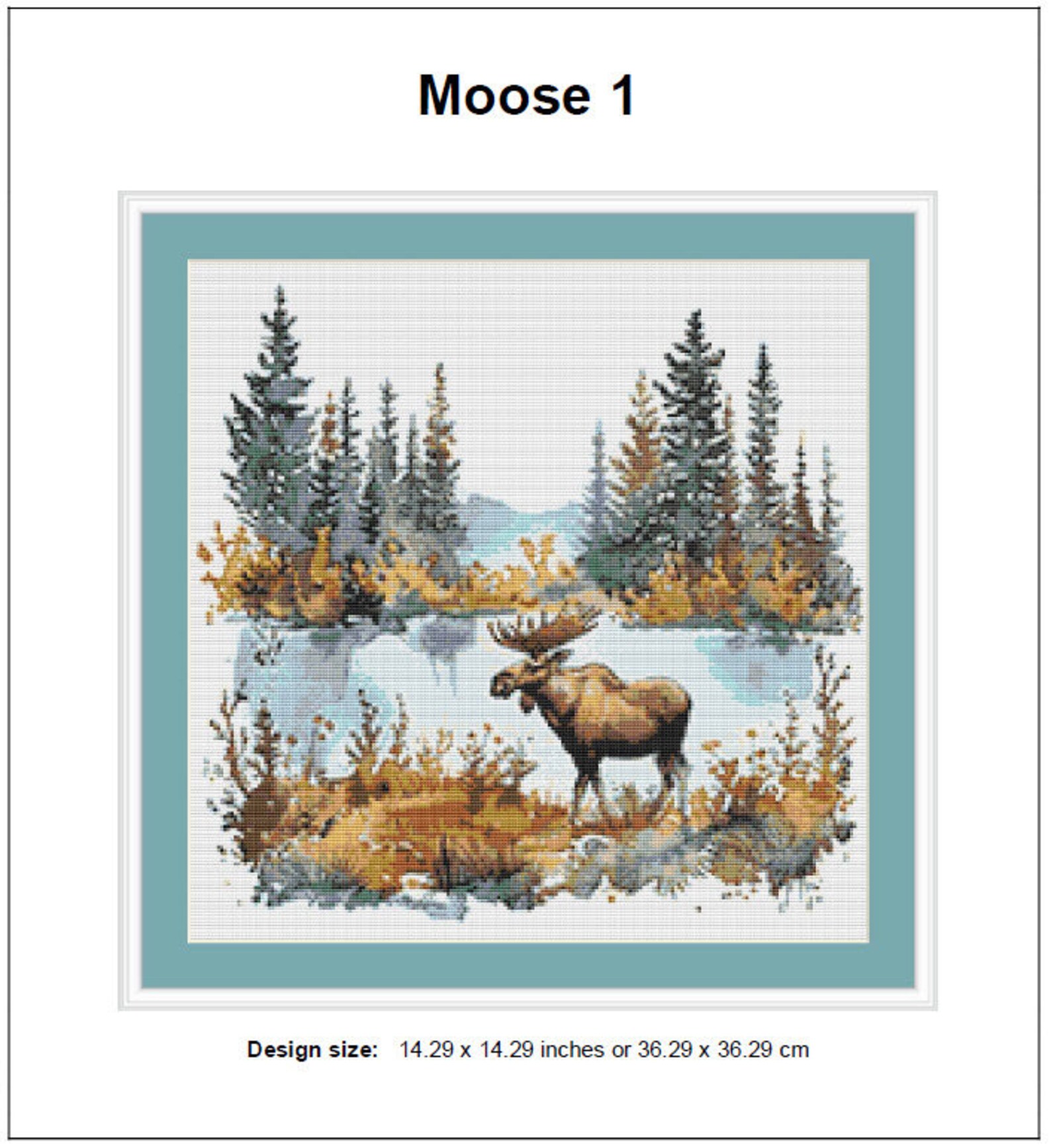 Moose Cross Stitch Pattern 1 Instant PDF Download - Tree Line and Lake ...