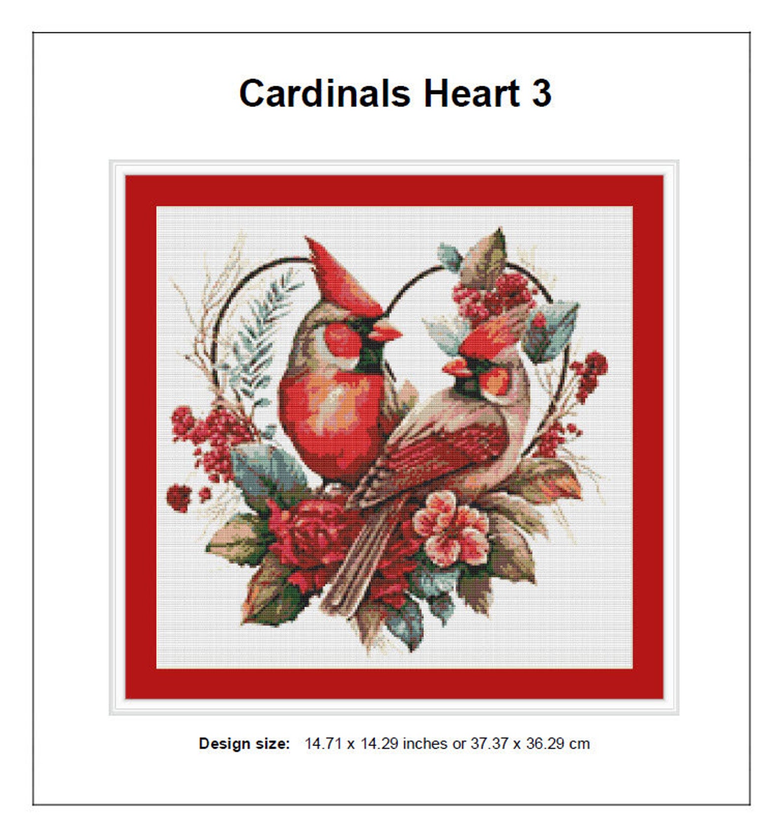 Cardinals Heart Cross Stitch Pattern 3 Instant PDF Download ...